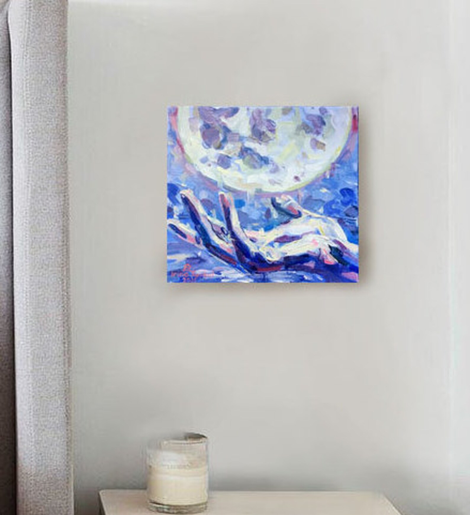 Blue Moon Hand and Moon Full Moon Painting Moonlight Wall Art - Etsy