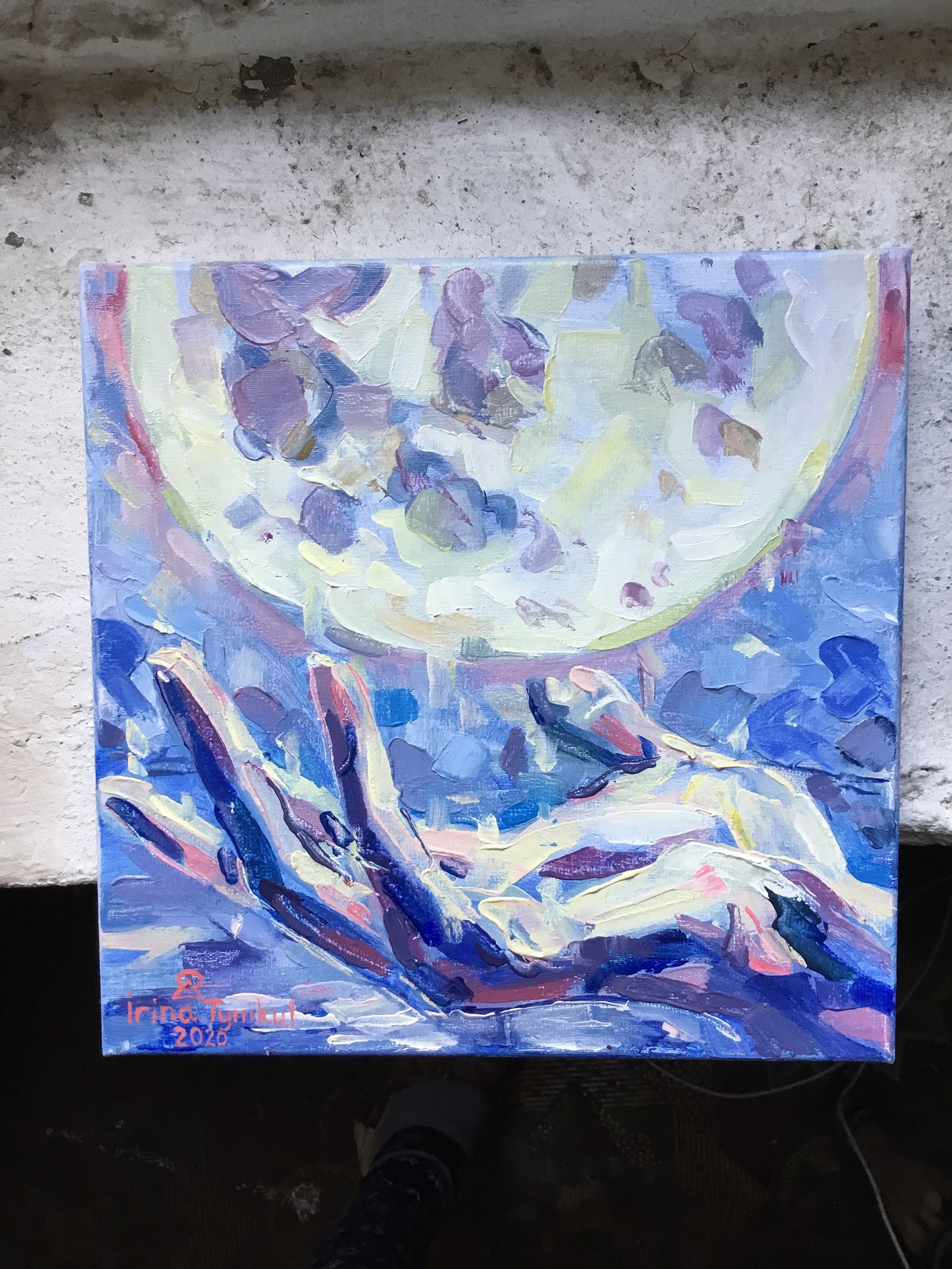 Blue Moon Hand and Moon Full Moon Painting Moonlight Wall Art - Etsy