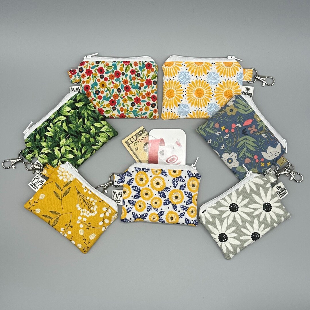 Floral Tiny Zipper Pouch With Clip 3x4.25 | Small Wallet | Coin & Card ...