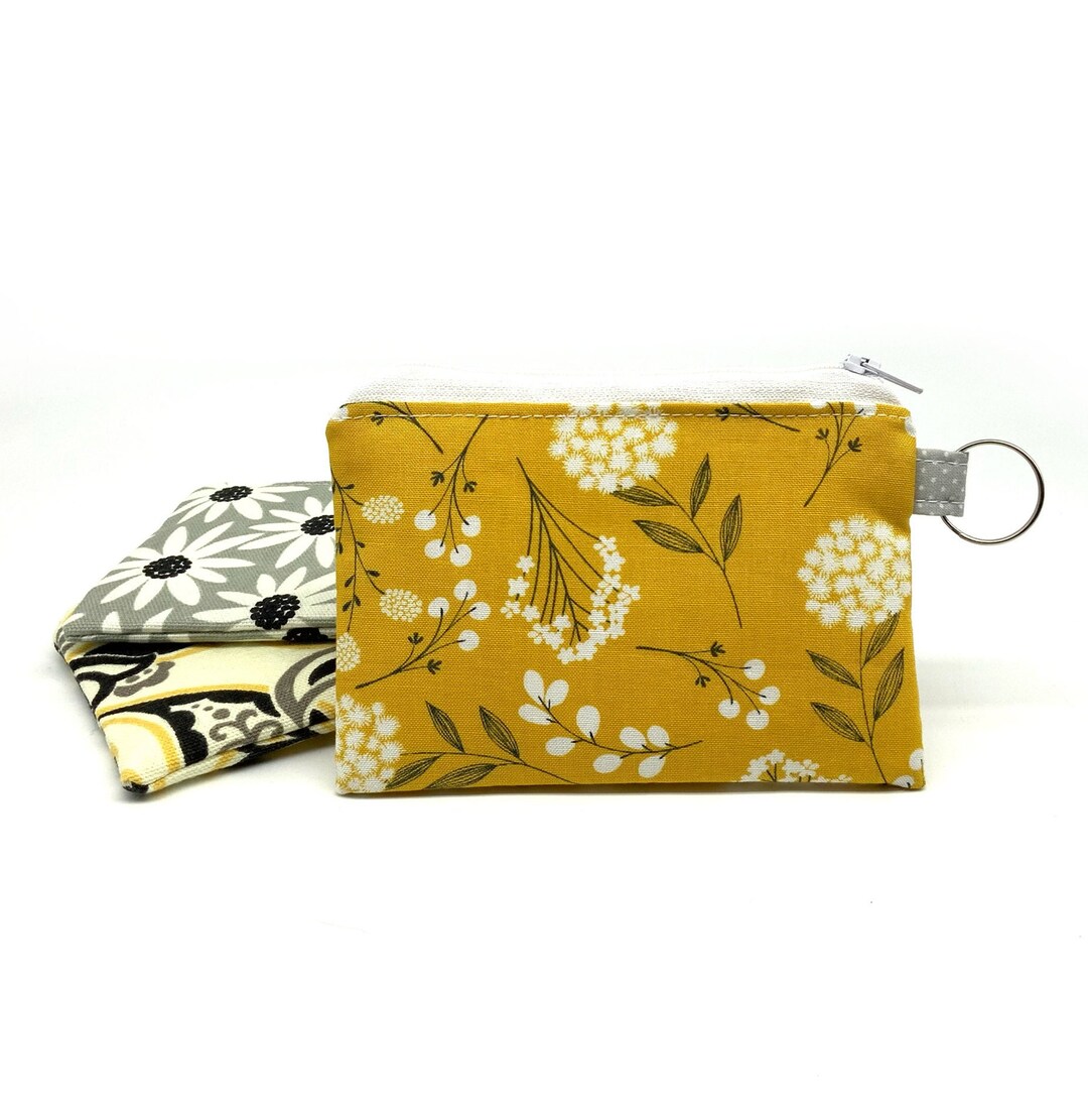 Cute Change Purse Floral Change Purse Mustard Yellow Floral Zipper ...