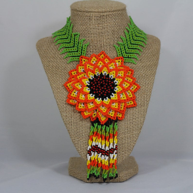 Huichol Necklace Mexican Jewelry Set Flower Necklace Etsy