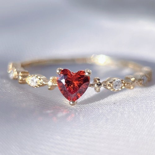 Sterling Sliver Red Tiny Gold Ring Unique Minimalist Dainty | Etsy