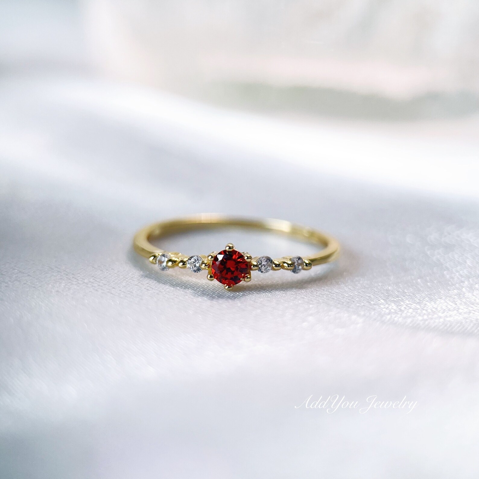 Sterling Sliver Red Tiny Gold Ring Unique Minimalist Dainty | Etsy