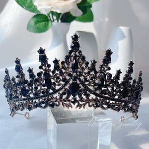 Black Crown Gothic Headdress Gorgeous Queen Crown Red Crystal Vampire ...