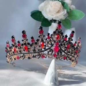 Black Crown Gothic Headdress Gorgeous Queen Crown Red Crystal Vampire ...