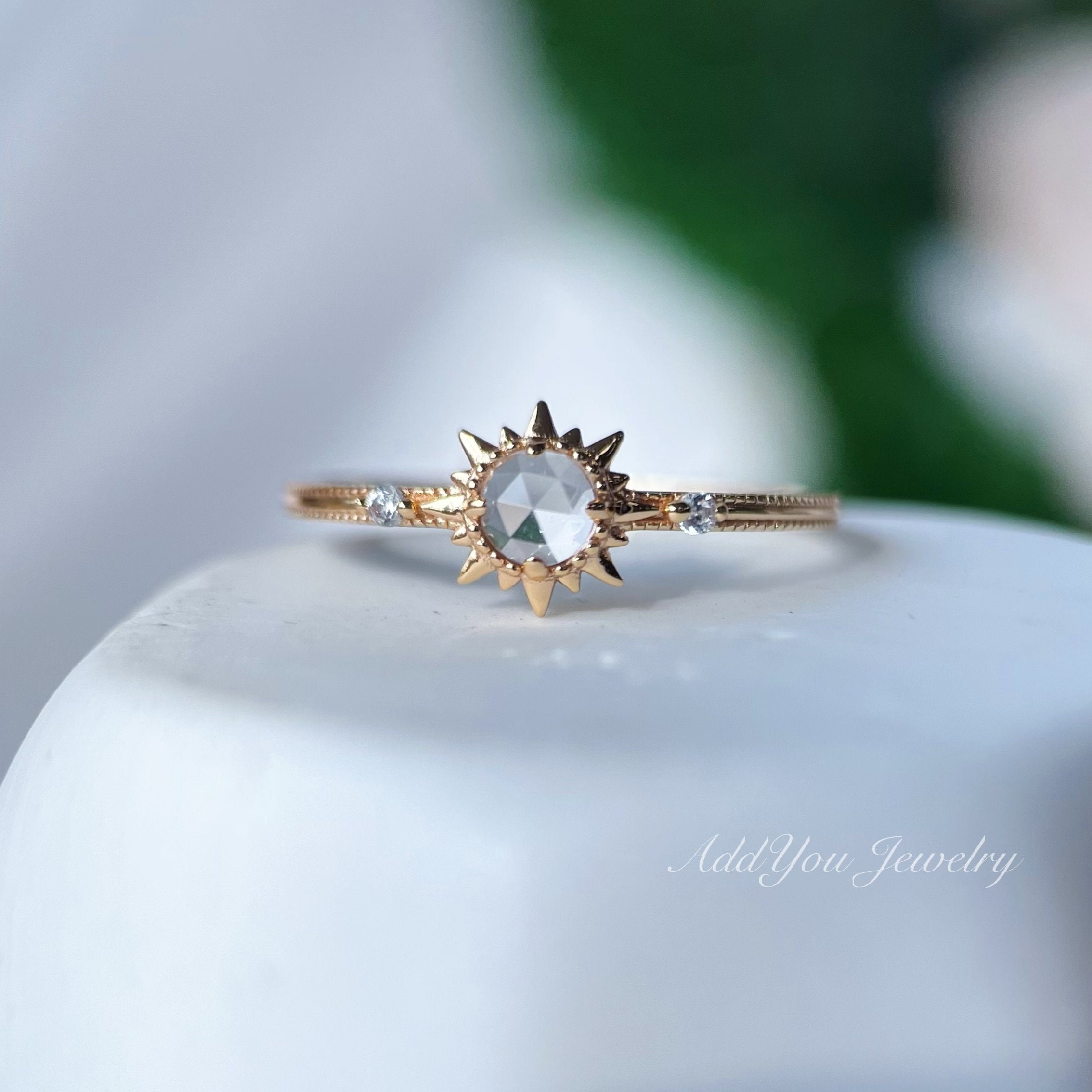Sun White Crystal Ring Gold Minimalist Ring Unique Dainty - Etsy