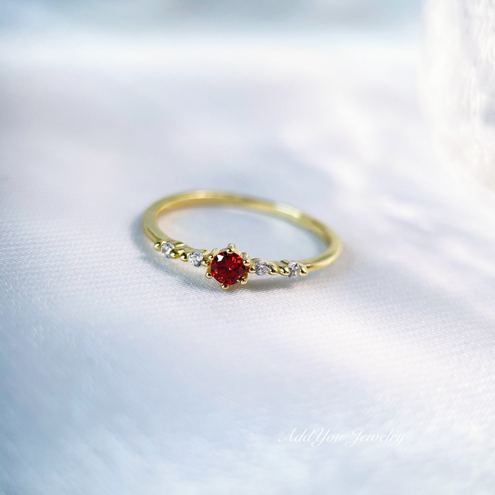 Sterling Sliver Red Tiny Gold Ring Unique Minimalist Dainty | Etsy