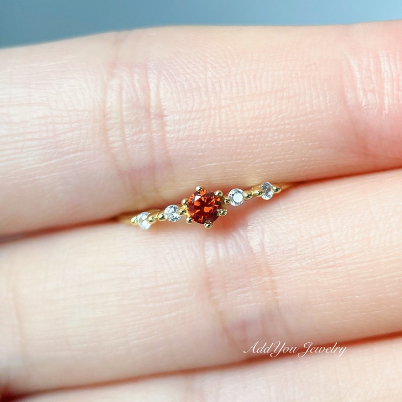 Sterling Sliver Red Tiny Gold Ring Unique Minimalist Dainty | Etsy