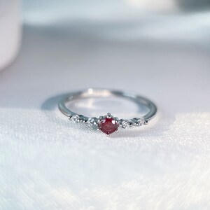 Sterling Sliver Red Tiny Gold Ring, Unique Minimalist Dainty Red Ring ...