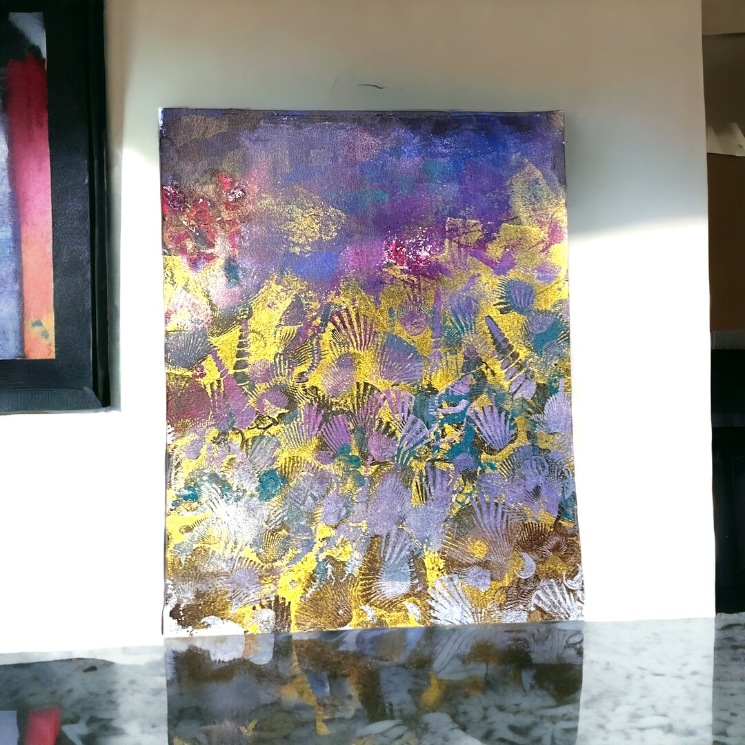 Bronze Purple Fossil Sunset at the Beach Abstract Monoprint Original ...