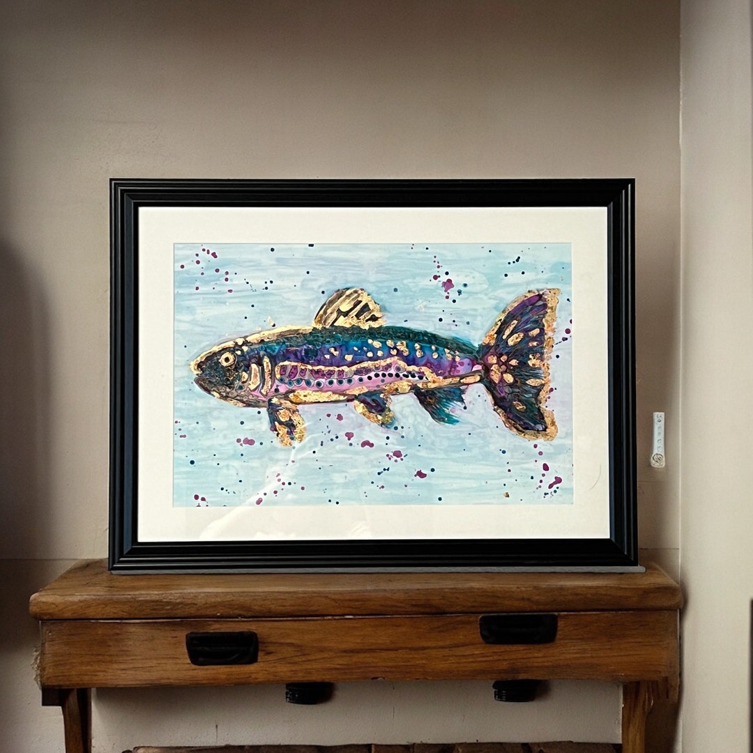 Rainbow Trout Alcohol Ink Original Painting Framed Abstract Freshwater ...