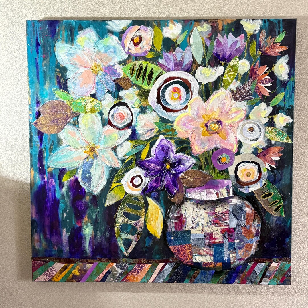 Rustic Blooms 36x36 Bohemian Mixed Media Floral Collage on Canvas - Etsy