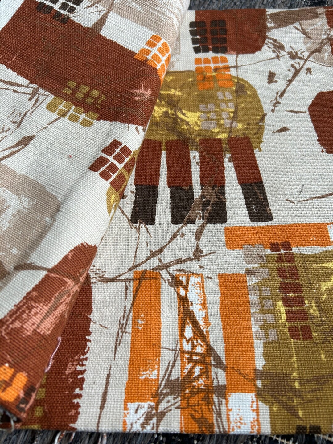 Vintage 1960's Screenprint Linen Fabric - 2 7/8 Yards - Etsy