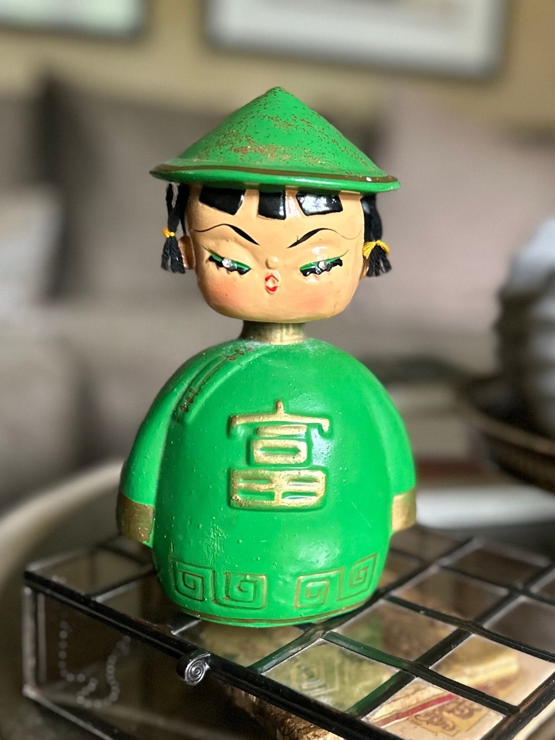 Vintage Japanese Bobble Head Coin Bank W/stopper - Etsy