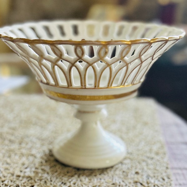 White Compote With Gold Trim - Etsy
