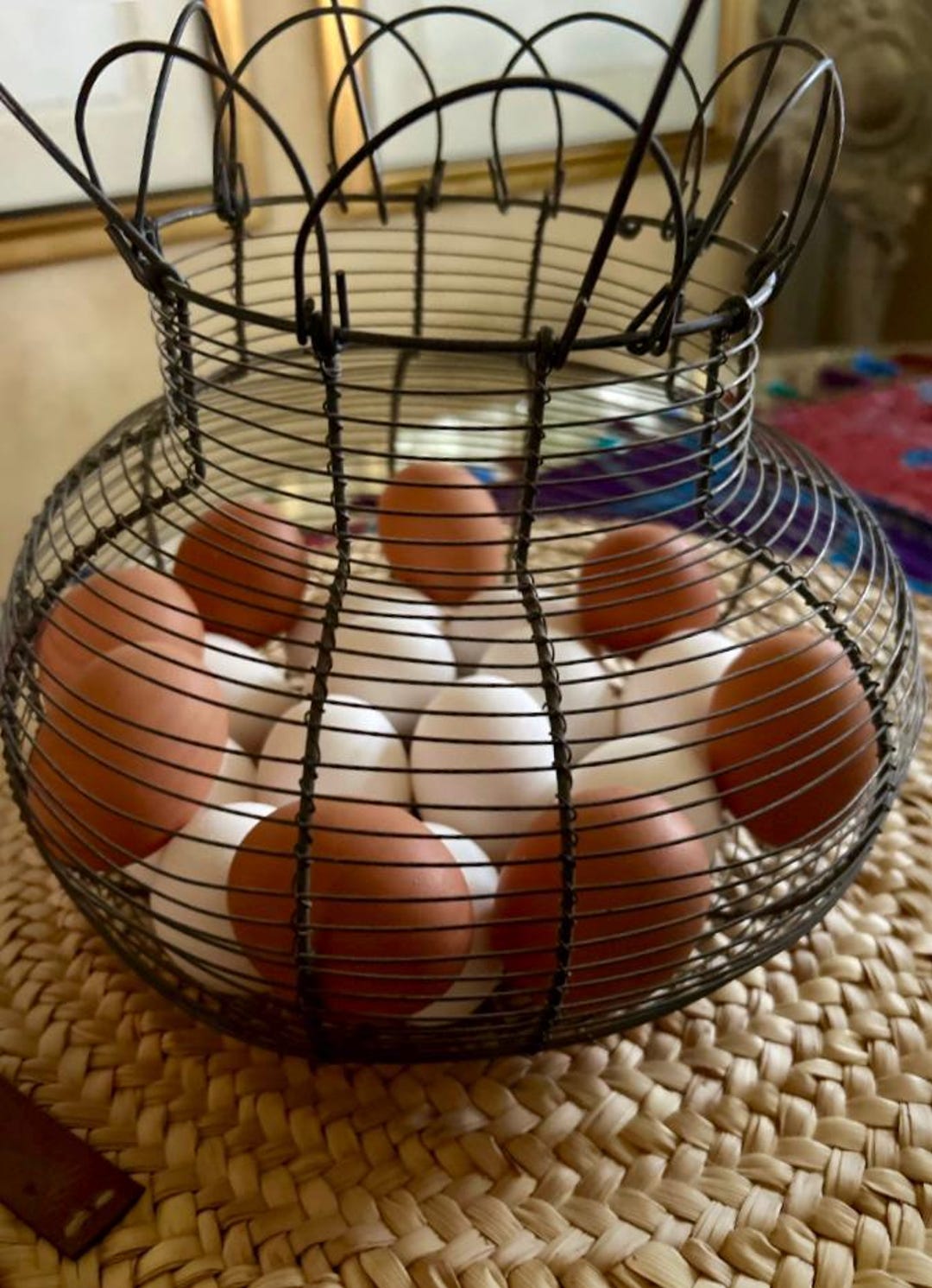 Antique Wire Egg Basket - Etsy