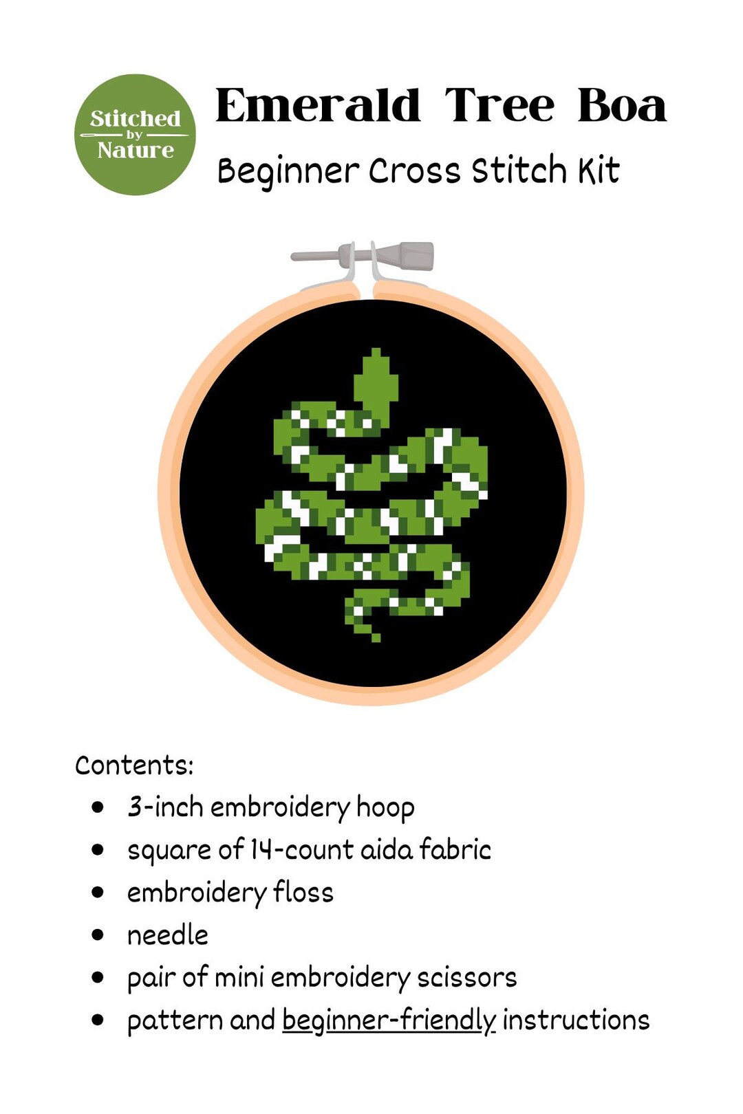 DIY Kit Snake Easy Cross Stitch—emerald Tree Boa 3 In - Etsy
