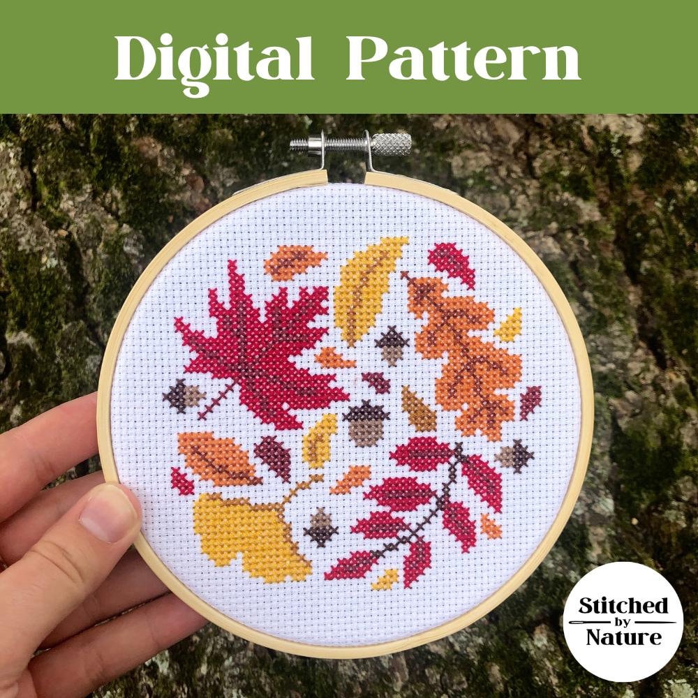 Pattern Fall Leaves Cross Stitch | Modern Easy Cross Stitch Pattern ...
