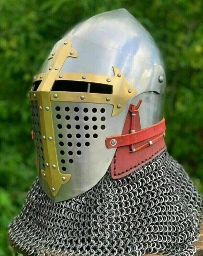 Medieval Cross Bascinet Helmet | Bascinet Hounskell Chainmail Helmet ...