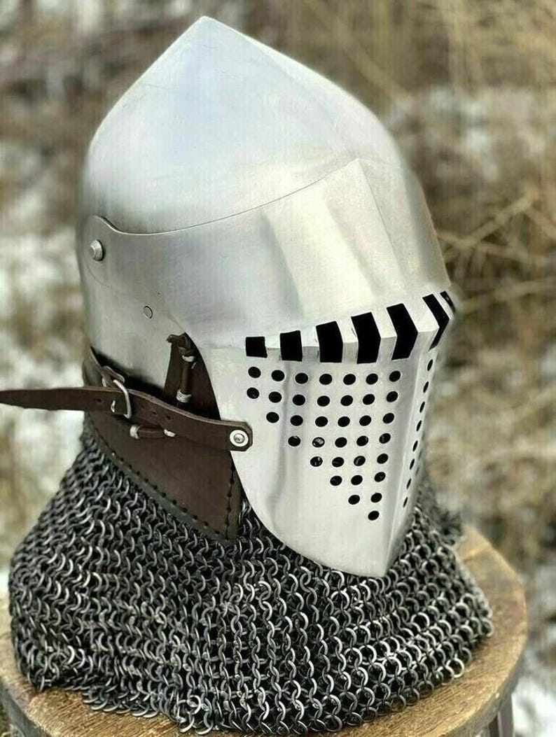 Steel Medieval Bascinet Helmet | Knight Armor Helmet With Chainmail ...