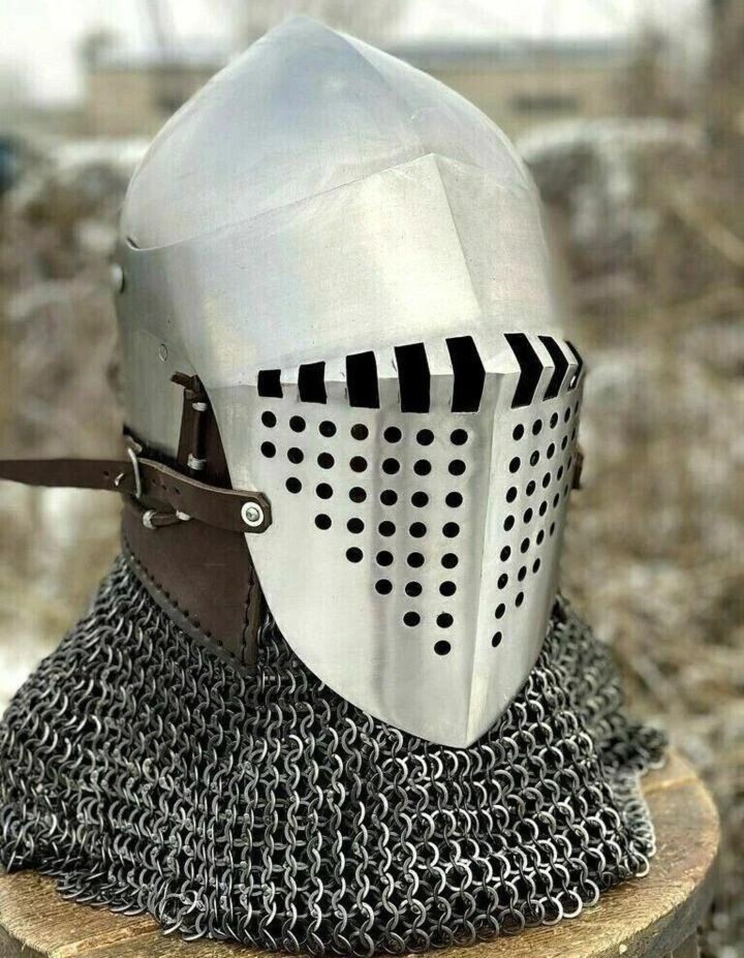 Steel Medieval Bascinet Helmet | Knight Armor Helmet With Chainmail ...