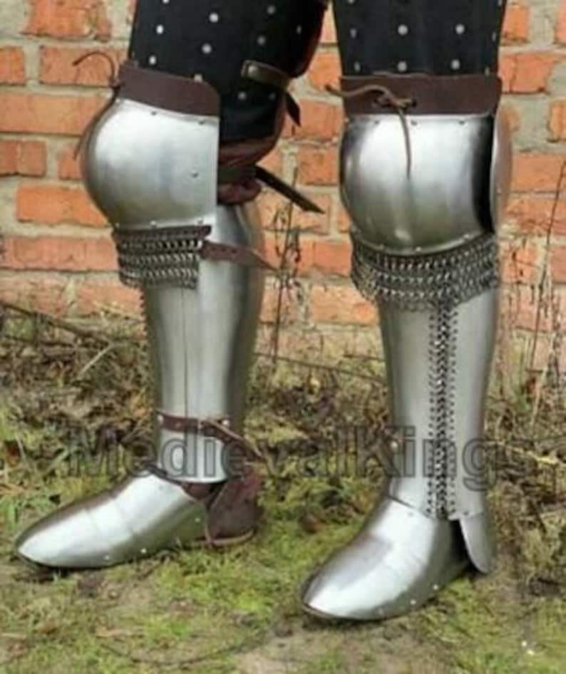 Medieval LARP Armor Pair of Leg Greaves, Knee and Sabatons | Knight Leg ...