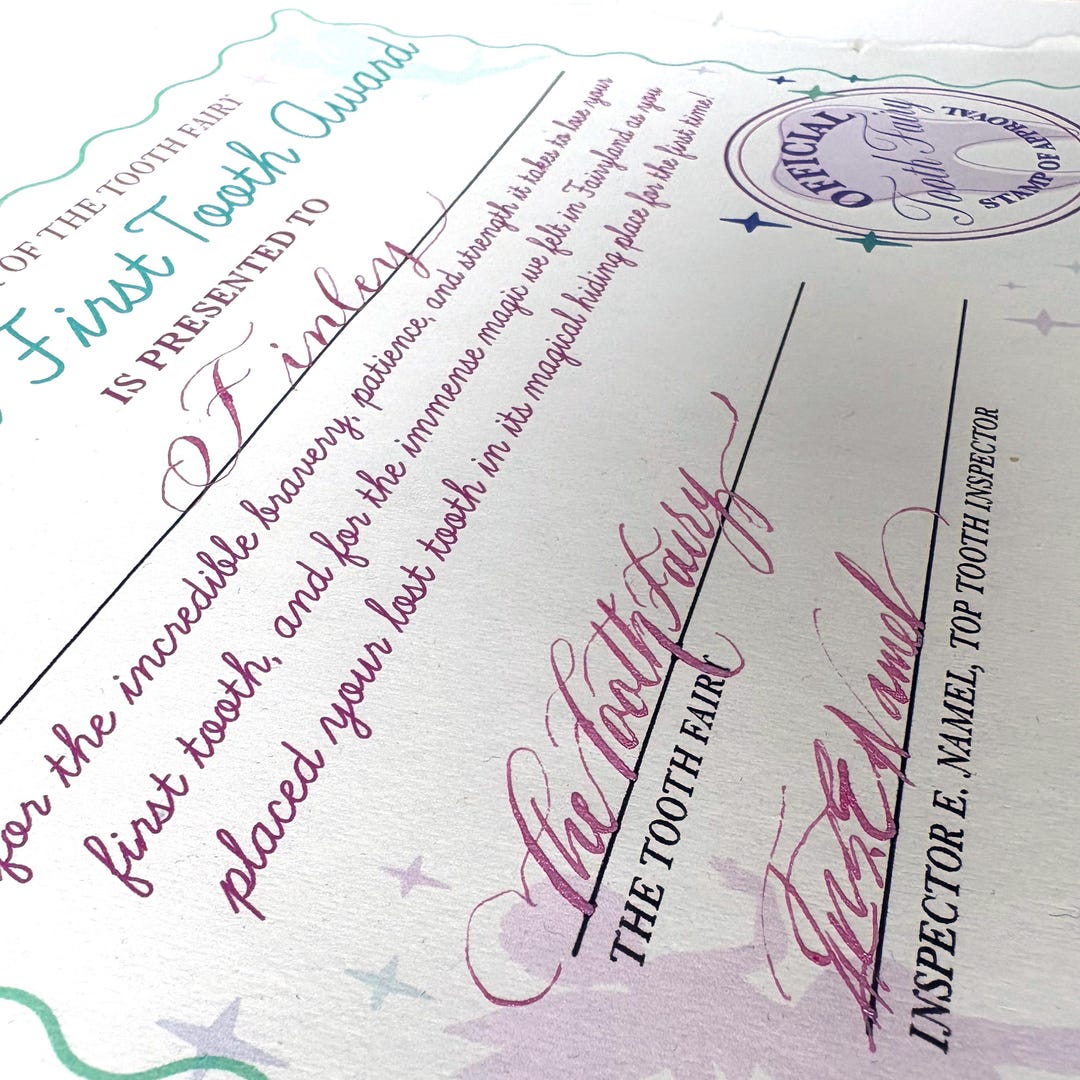 First Tooth Certificate - Signed Letter From Tooth Fairy - Custom ...