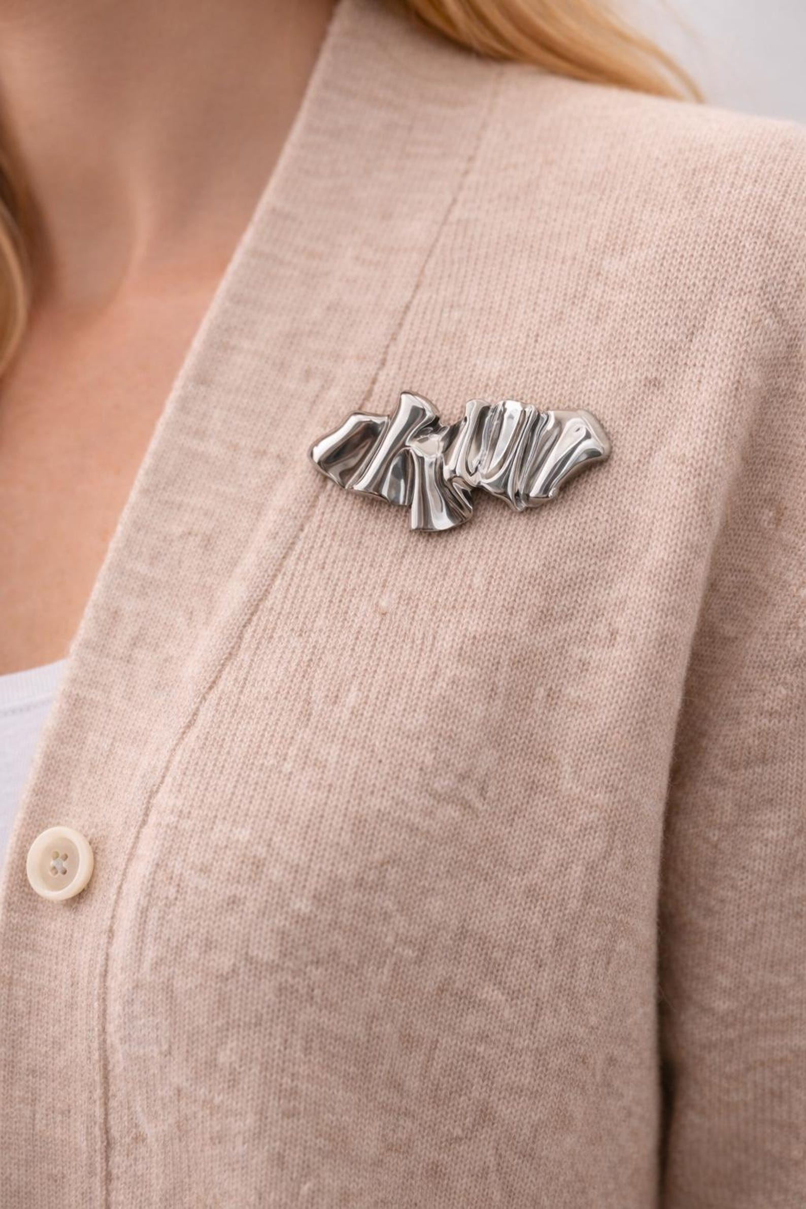 Crumpled Silver Brooch: Abstract Brutalist Wave Pin (2.6 Inch) - Etsy
