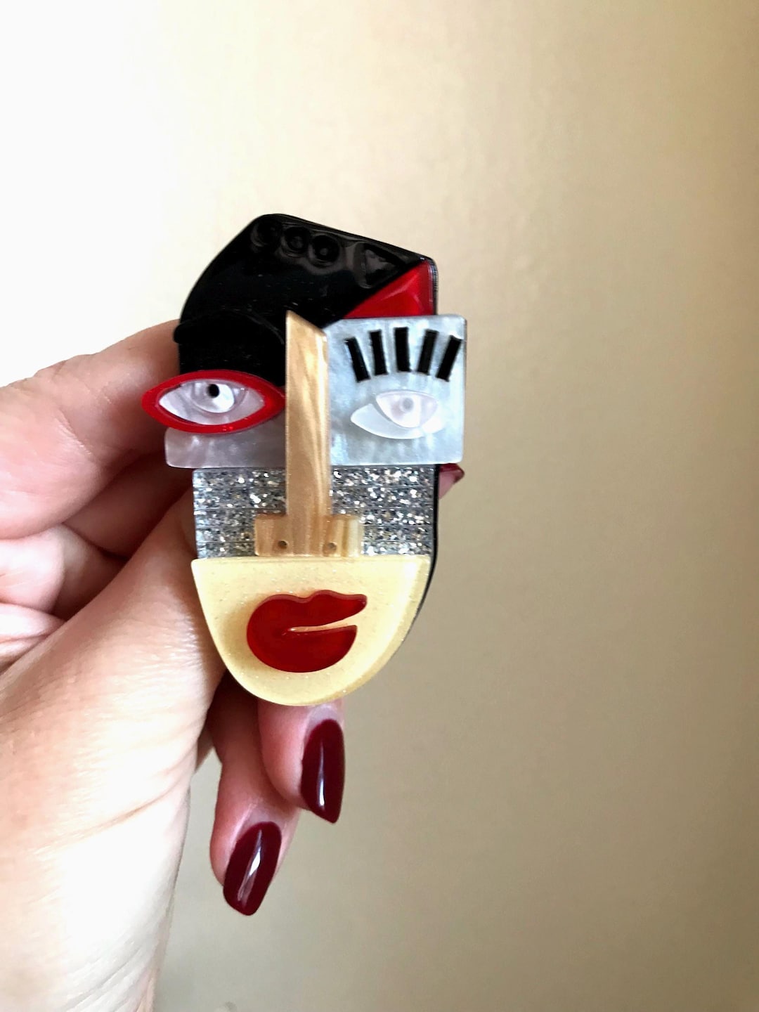 Woman Face Brooch. Large Woman Face Brooch. Glitter Woman Face Brooch ...