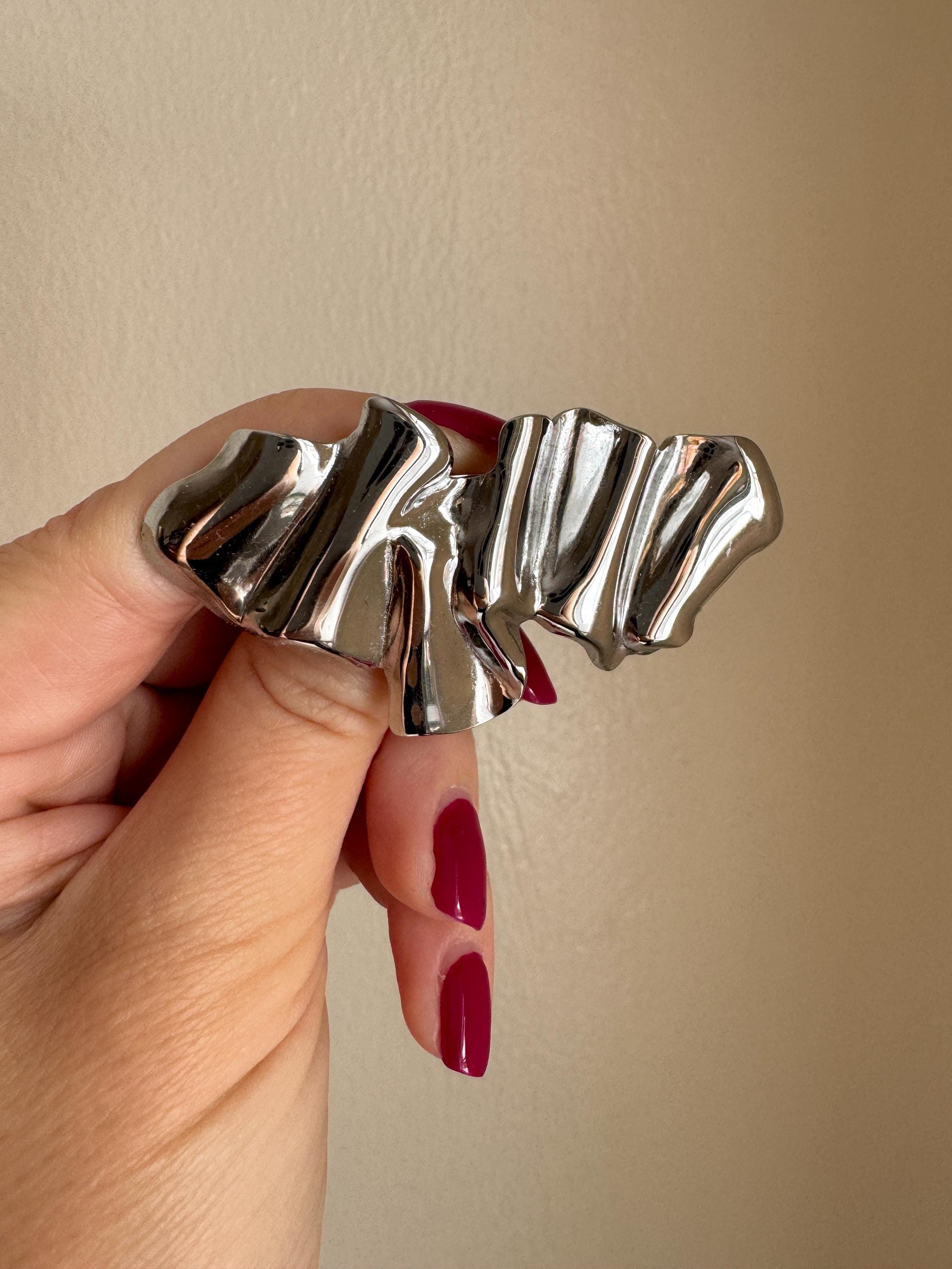 Crumpled Silver Brooch: Abstract Brutalist Wave Pin (2.6 Inch) - Etsy