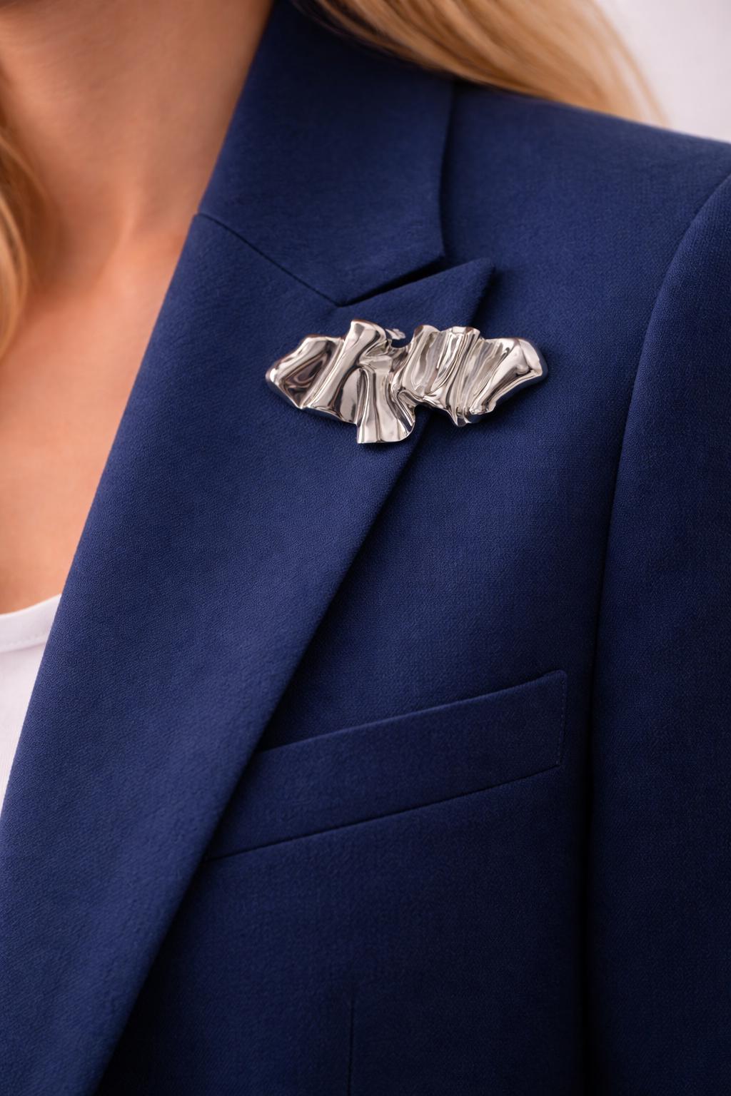 Crumpled Silver Brooch: Abstract Brutalist Wave Pin (2.6 Inch) - Etsy
