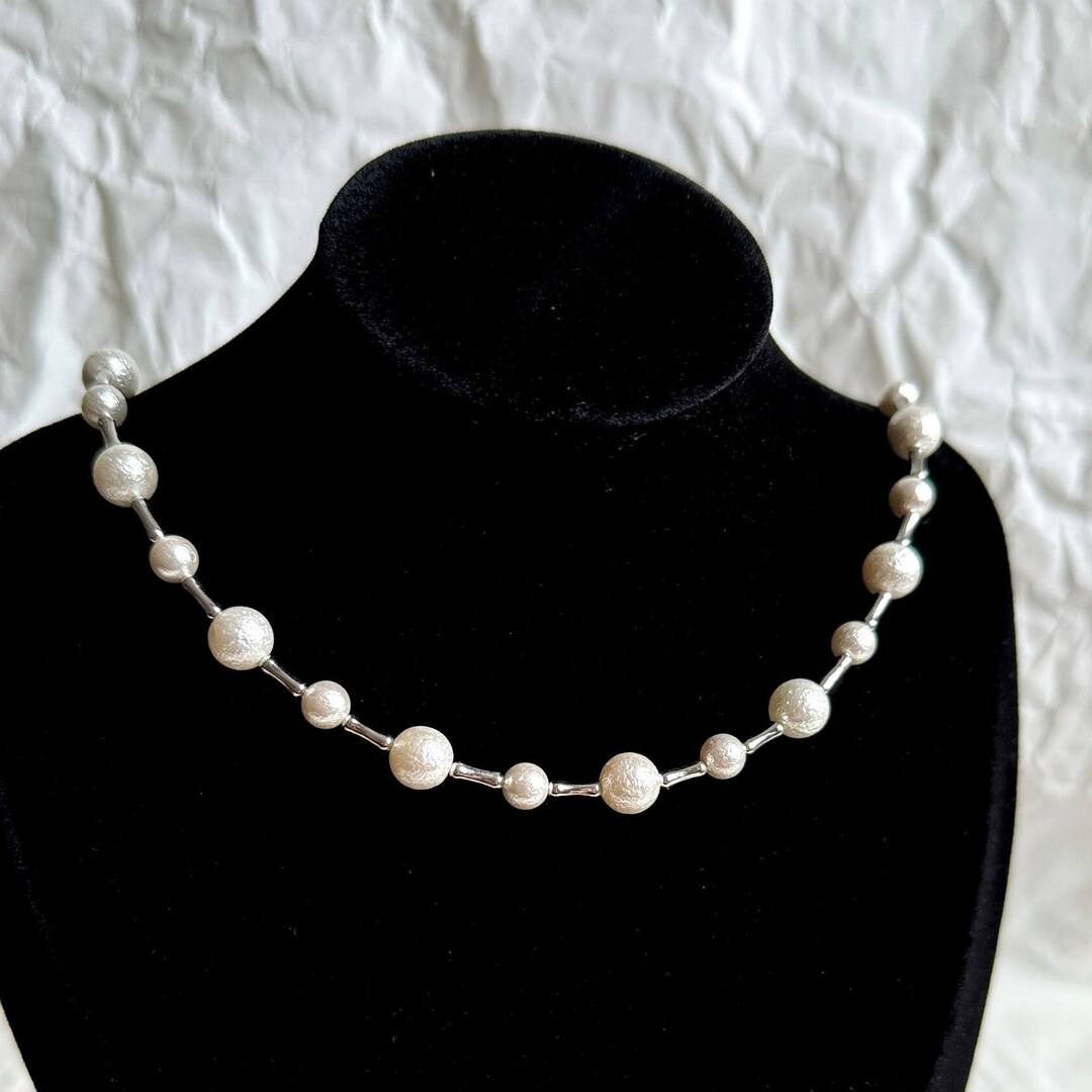 Silver Pearl Necklace. Majorca Pearl Choker. Shell Pearl Necklace ...