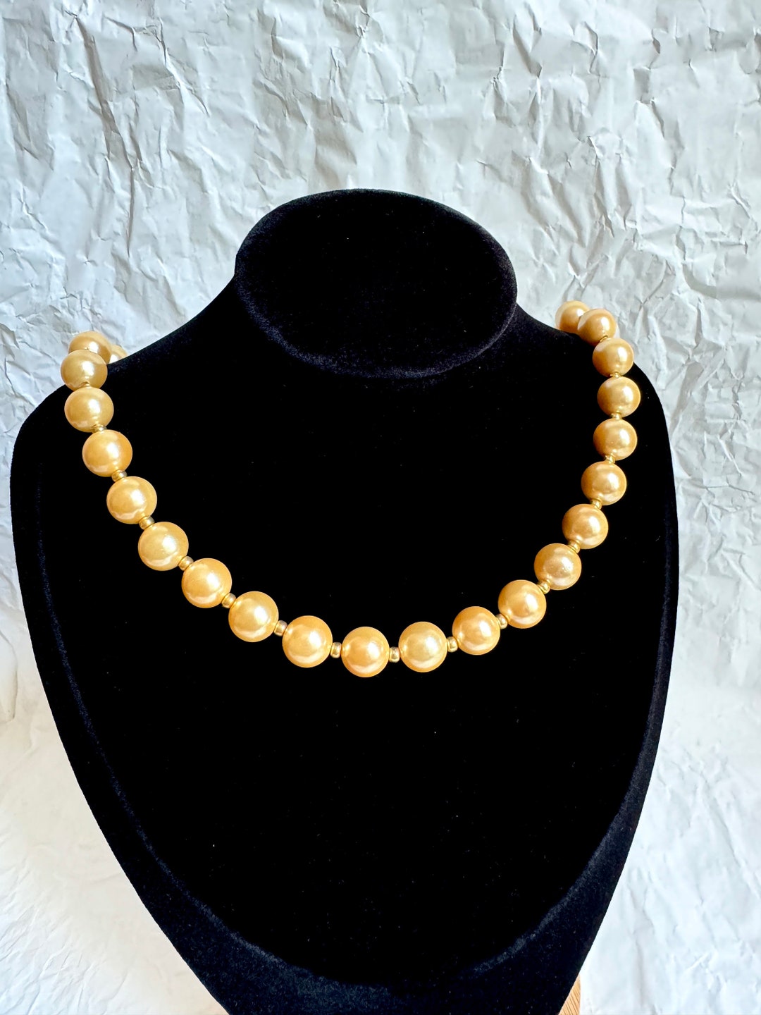 Golden Pearl Necklace. Minimalism Choker. 10 Mm Majorca Pearl Necklace ...