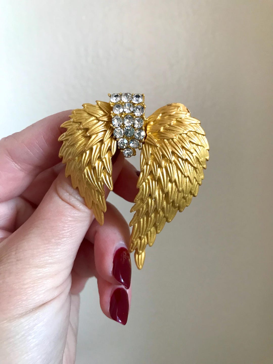Angel Wings Brooch. Chunky Wings Brooch. Golden Rhinestones Angel Wings ...