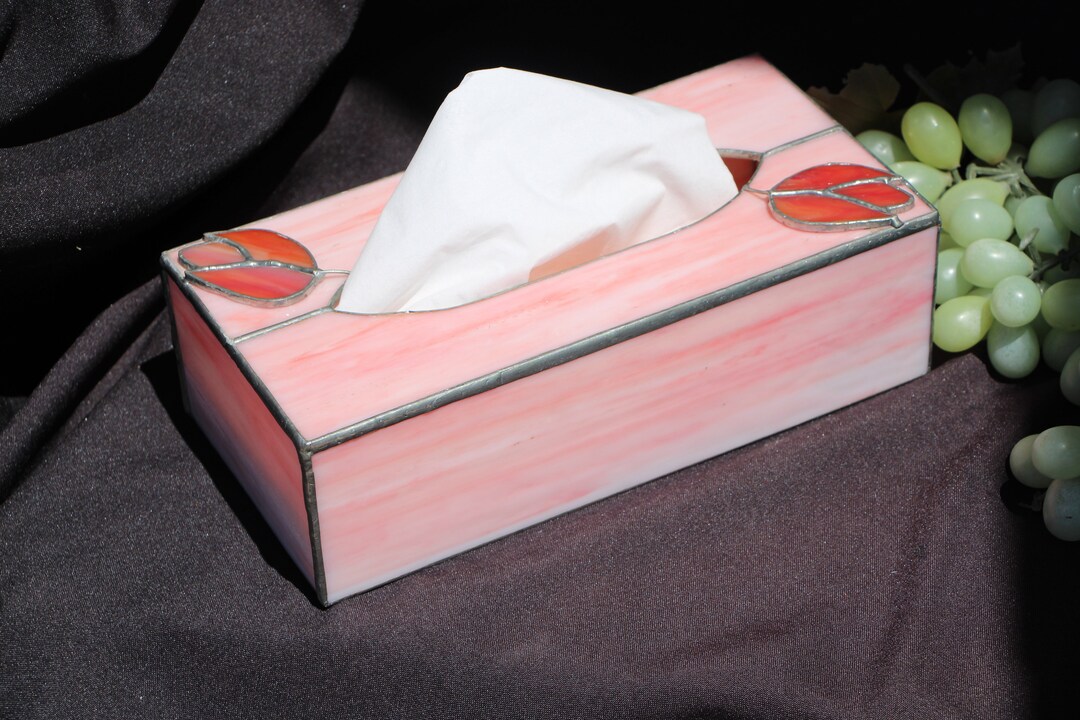 Vintage - Stained Glass / Slag Glass - Tissue Box Cover - PINK - 10 X 4 ...