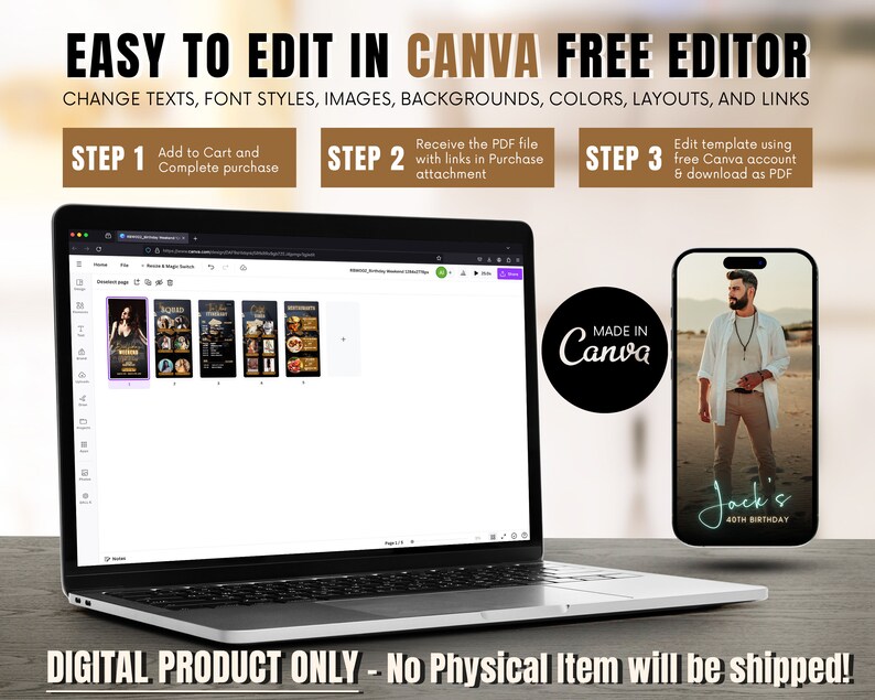 Animated Beach Birthday Trip Itinerary for Men, Editable Mobile ...