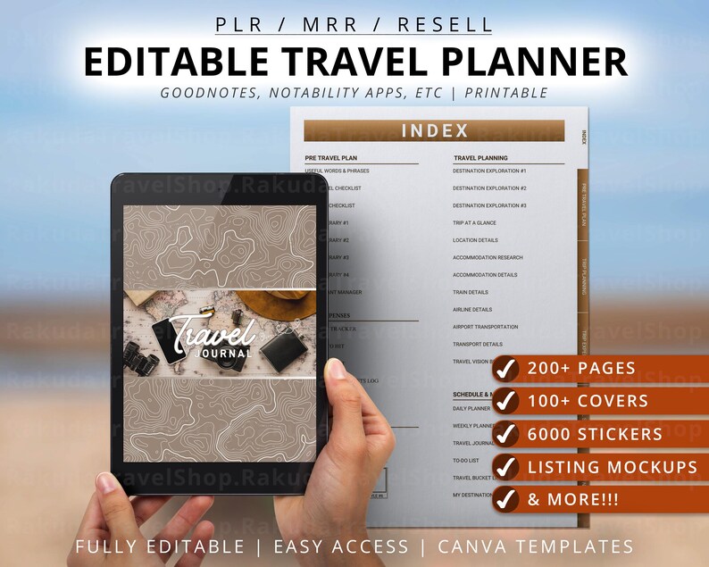 Vacation Planning Goodnotes, Editable PLR Travel Planner Canva ...