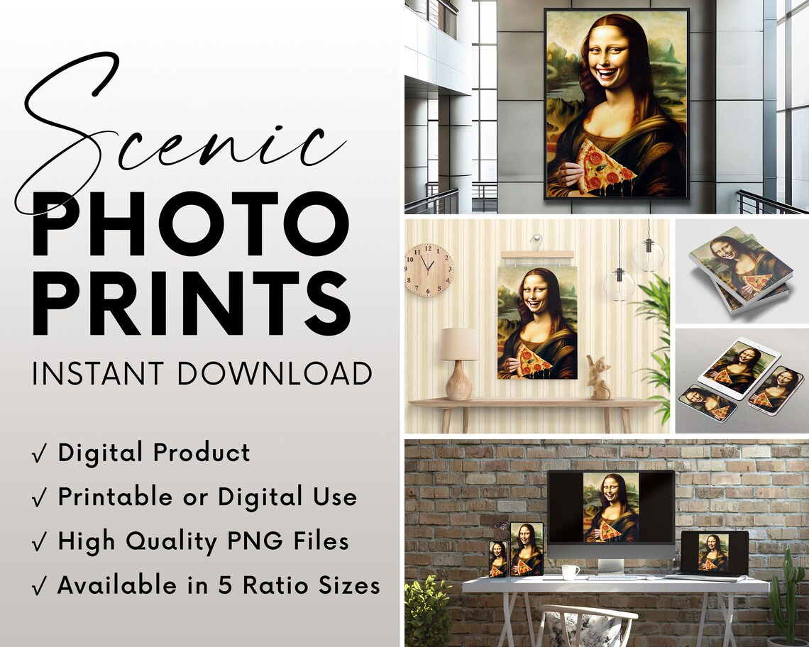 Mona Lisa With Pizza Wall Art Printable | Modern Monalisa Photo Poster ...