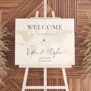 Travel Theme Welcome Sign, Modern Wedding World Map Welcome Poster ...