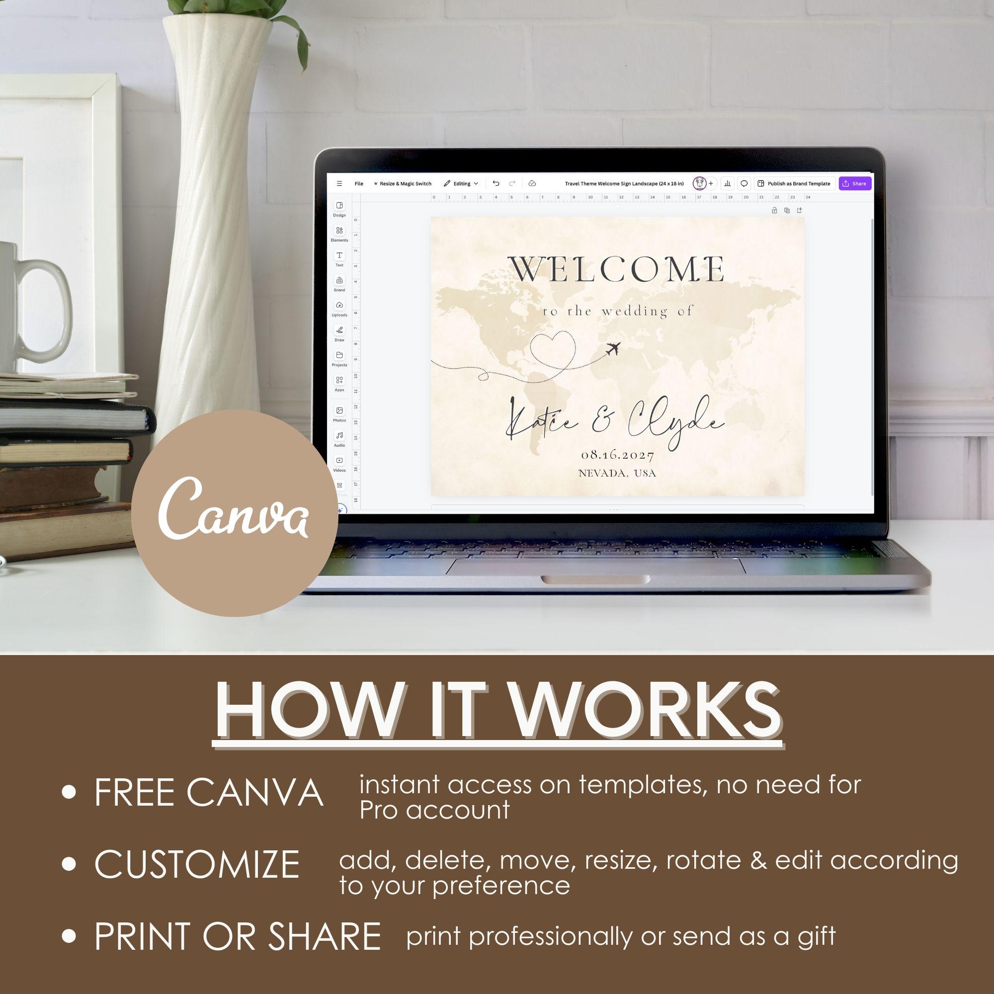 Travel Theme Wedding Welcome Sign, Editable World Map Themed Welcome ...