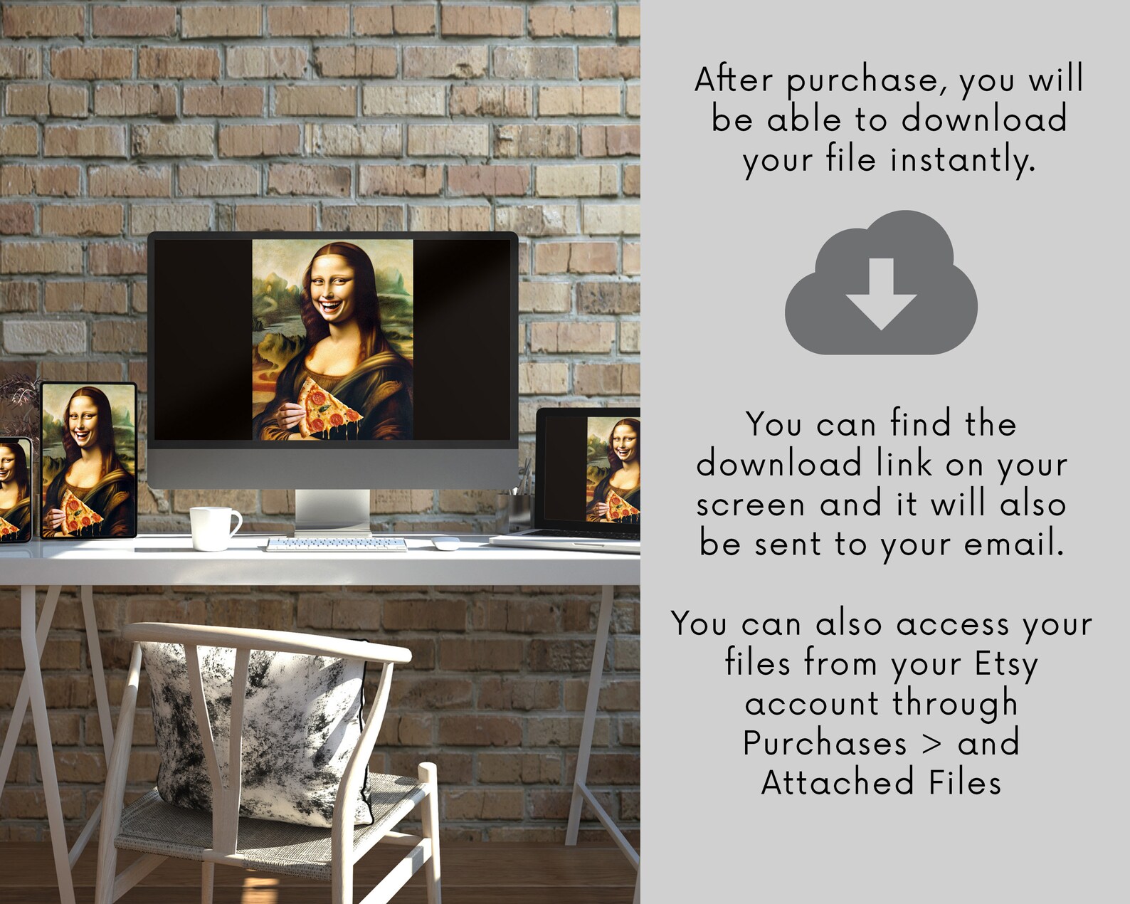 Mona Lisa With Pizza Wall Art Printable | Modern Monalisa Photo Poster ...