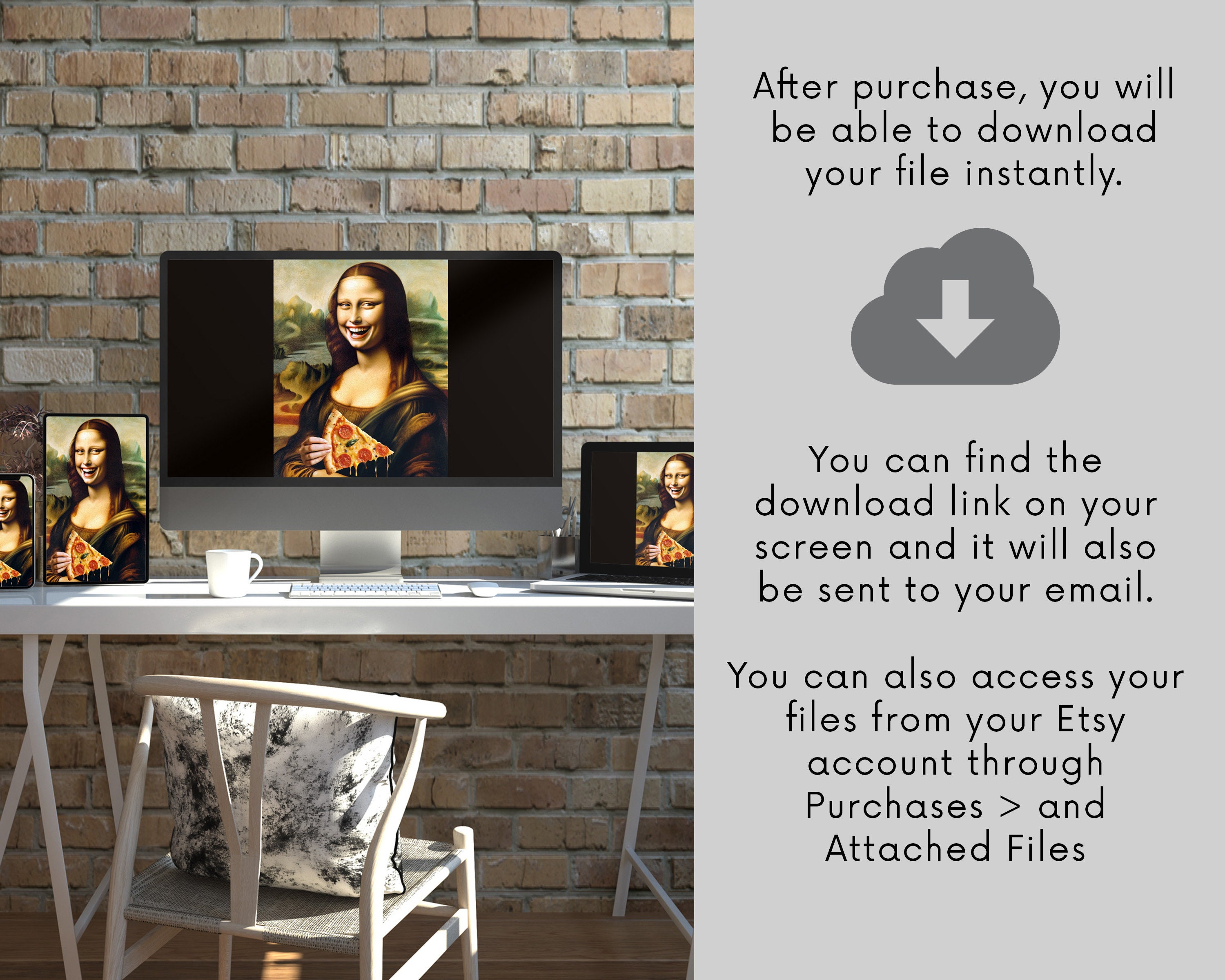 Mona Lisa With Pizza Wall Art Printable Modern Monalisa Photo Poster ...