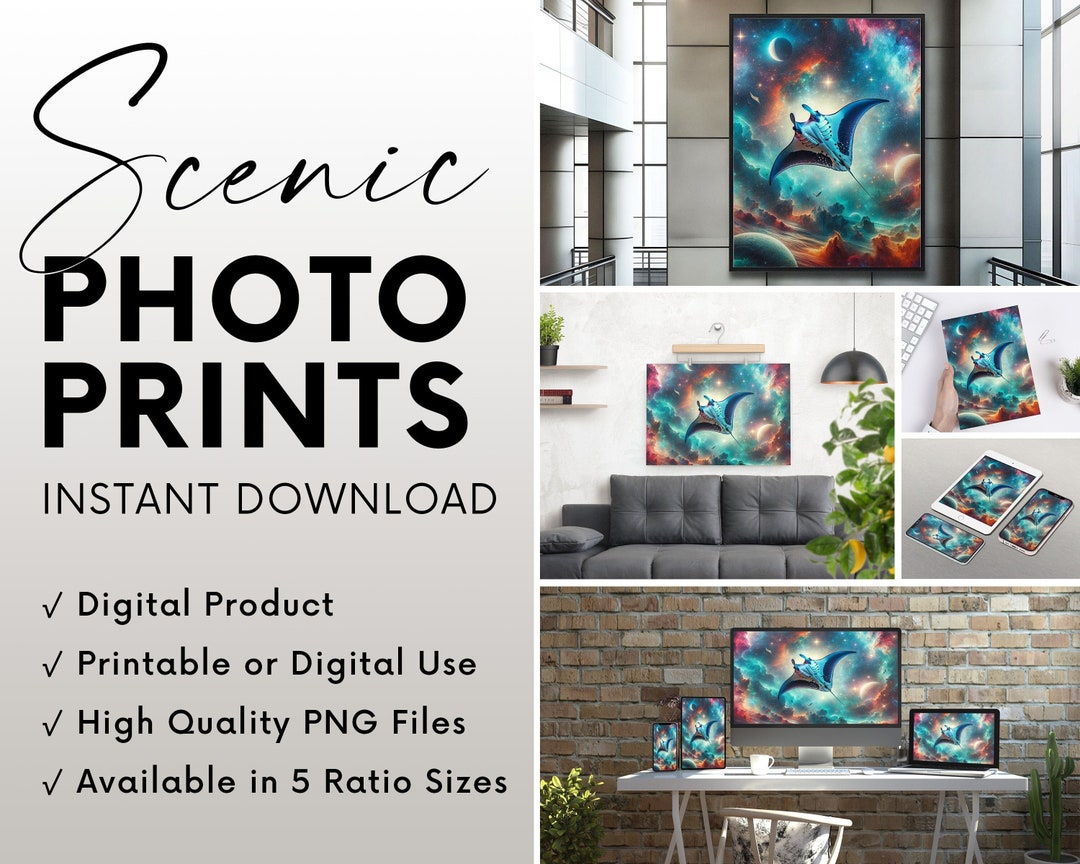 Swimming Manta Ray Through Cosmic Universe Wall Art Poster Instant ...