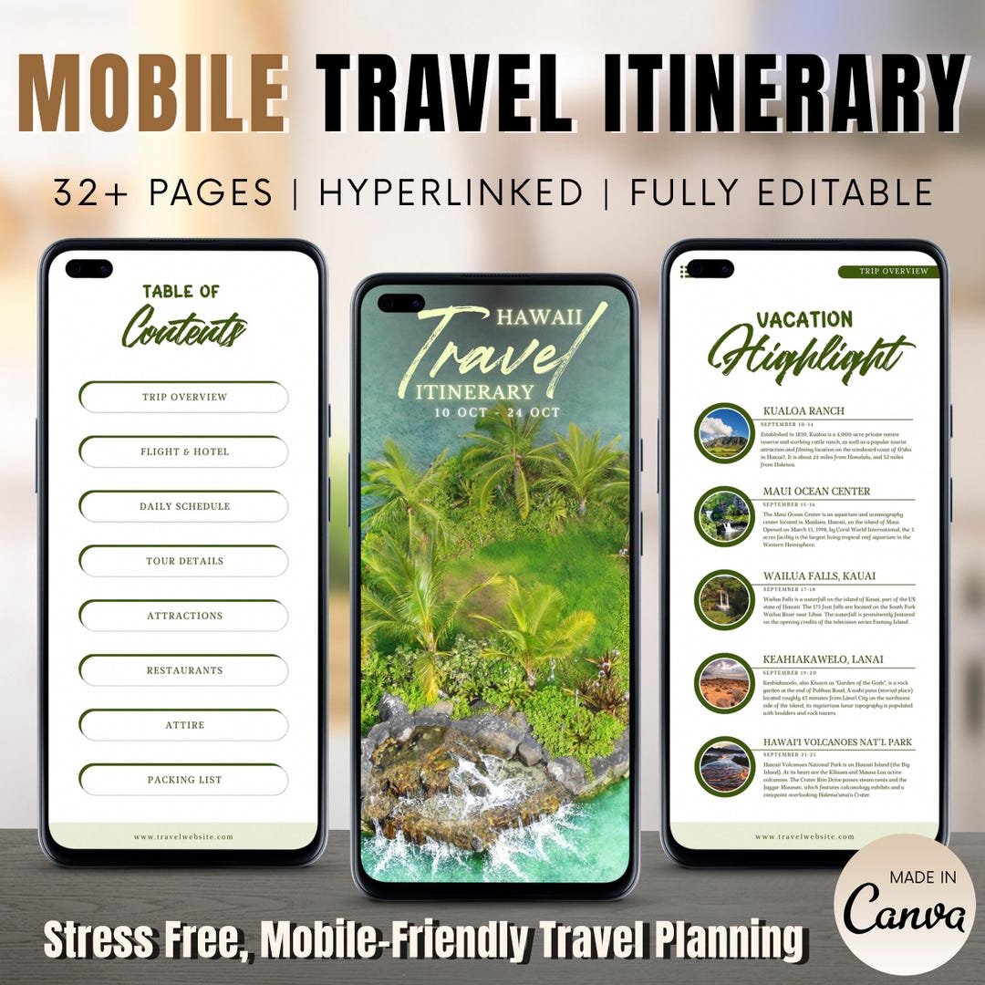 Hawaii Vacation Itinerary, Girls Beach Travel Planner Guide Templates ...