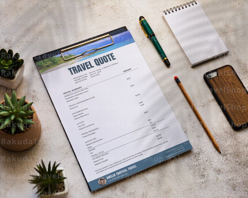 Travel Agent Quote Template, Editable Vacation Itinerary (canva Digital ...
