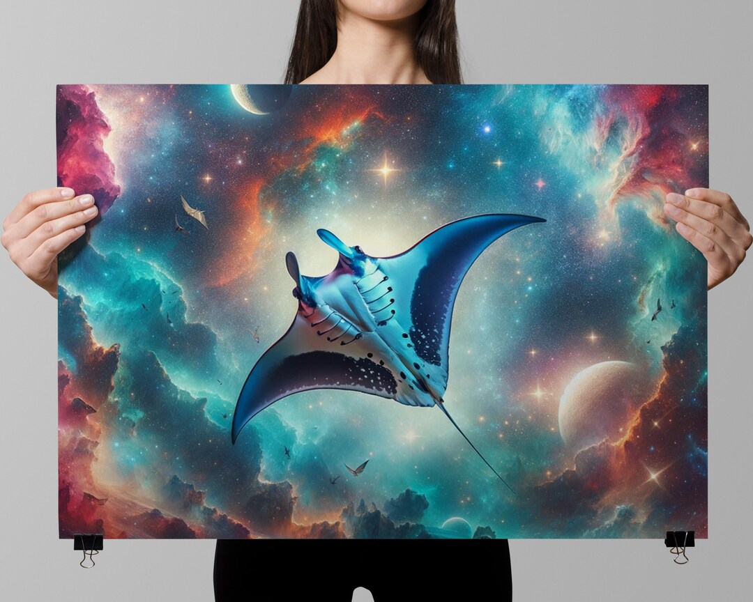 Swimming Manta Ray Through Cosmic Universe Wall Art Poster Instant ...
