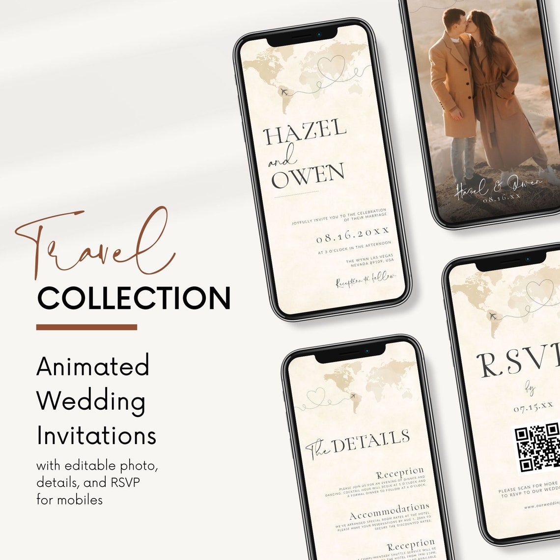 Travel Themed Wedding Invitation Canva, Editable Destination Wedding ...