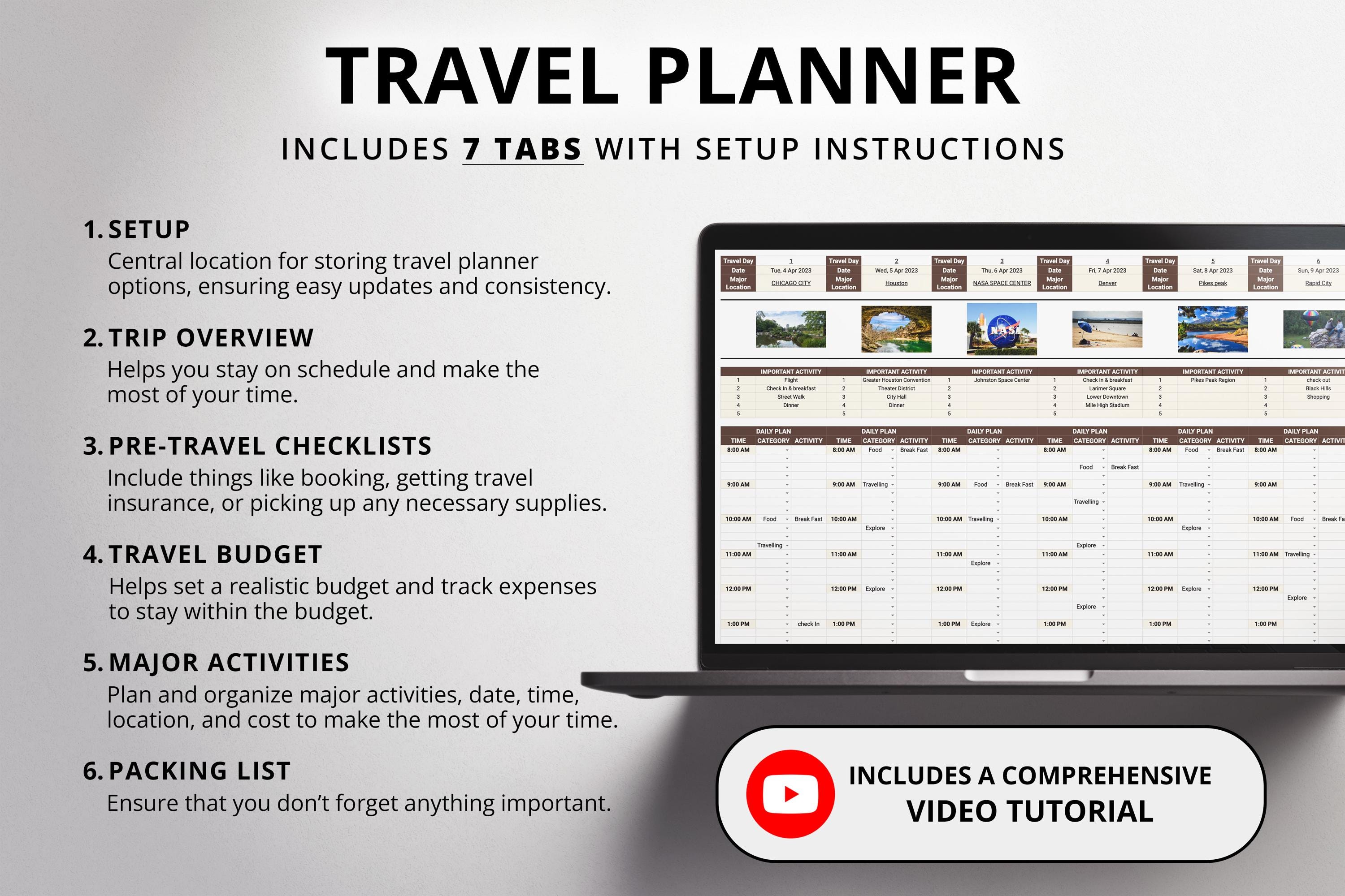 Travel Spreadsheet Google Sheets, Ultimate Itinerary Planner Template ...