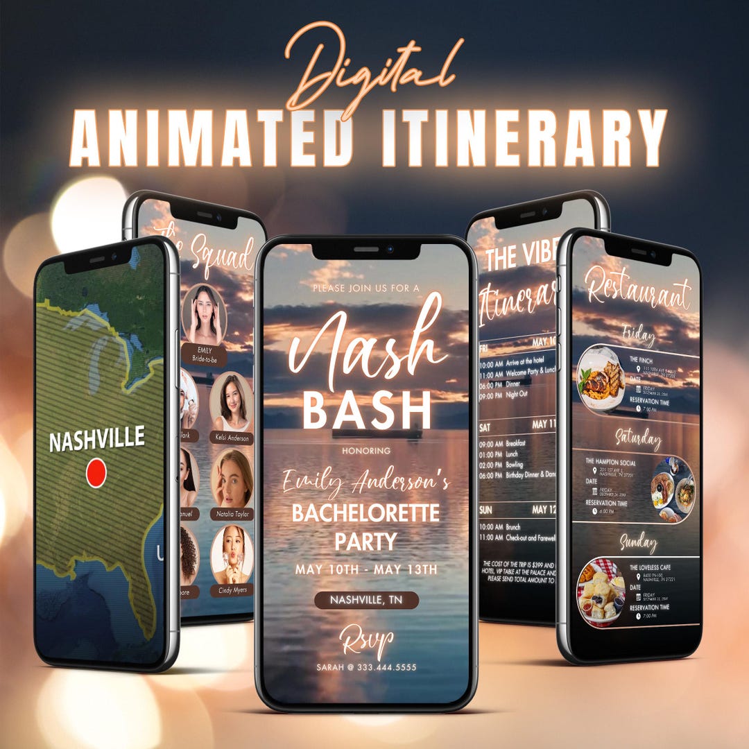 Nashville Bachelorette Invitation With Itinerary Template, Animated ...