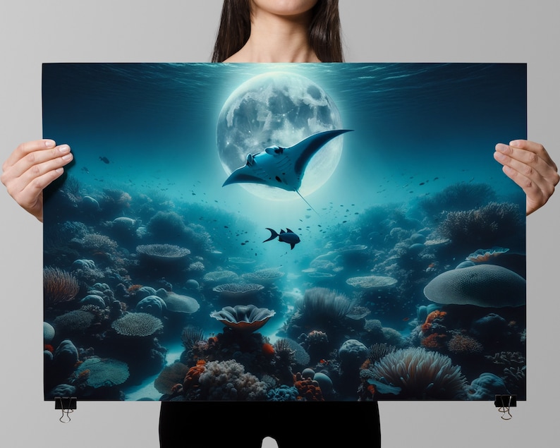 Manta Ray Coral Reef Photo Print | Moonlight Ocean Art (digital ...
